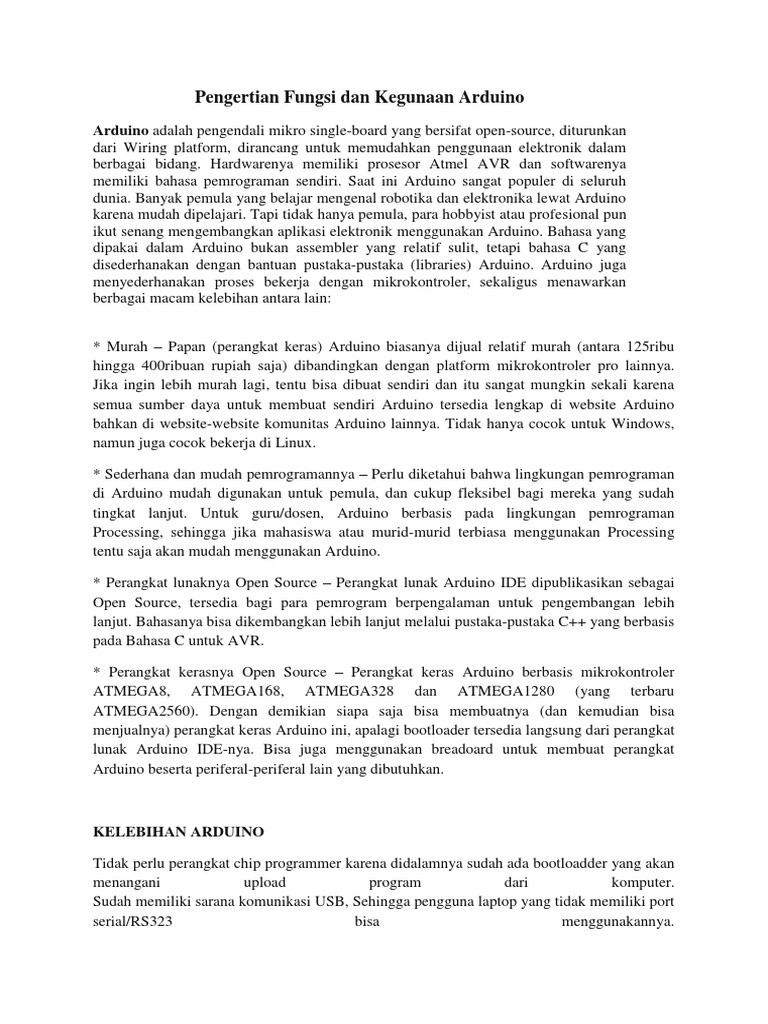 Pengertian Fungsi Dan Kegunaan Arduino | PDF