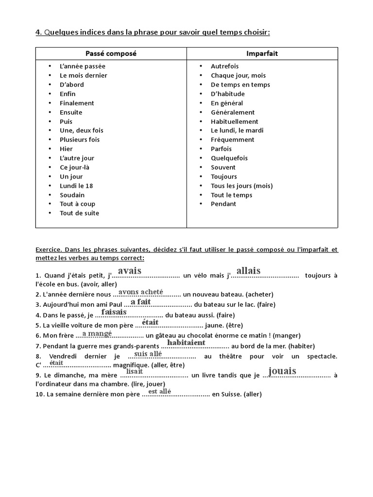 Exercices Passé Composé et Imparfait | PDF