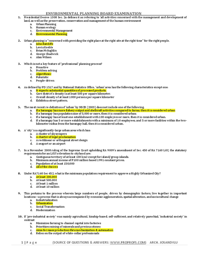 Environmental Planning Board Exam Guide | PDF | Urban Planning ...