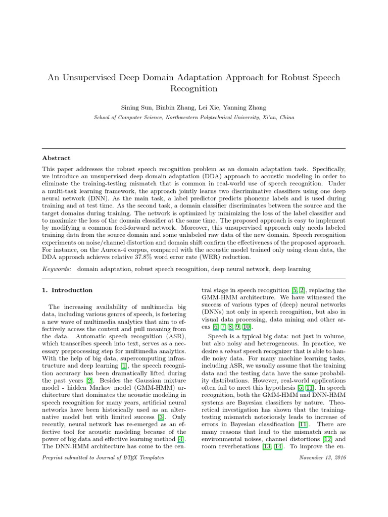 An Unsupervised Deep Domain Adaptation Approach For Robust Speech ...