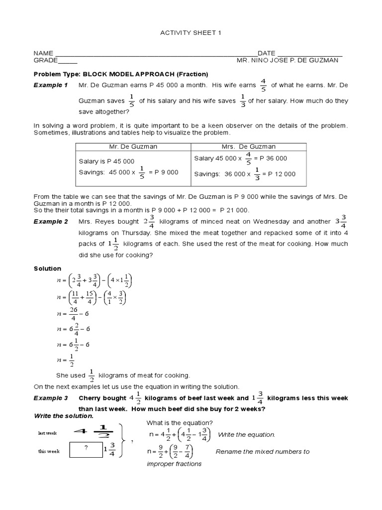 Block Model Approach to Fraction Problems | PDF | Fraction (Mathematics ...