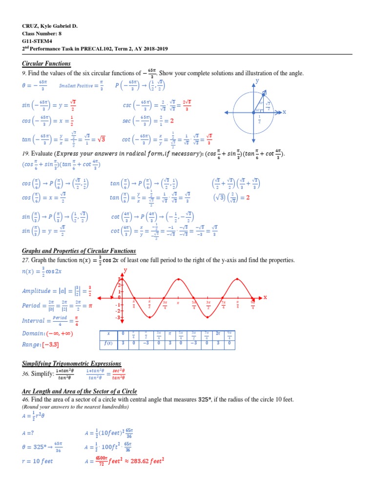 Find The Values of The Six Circular Functions of | PDF | Area ...