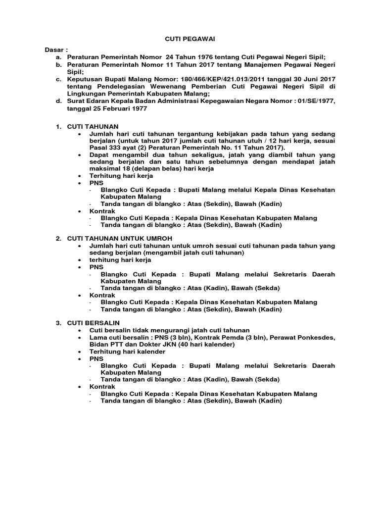 Jenis Cuti Pegawai | PDF