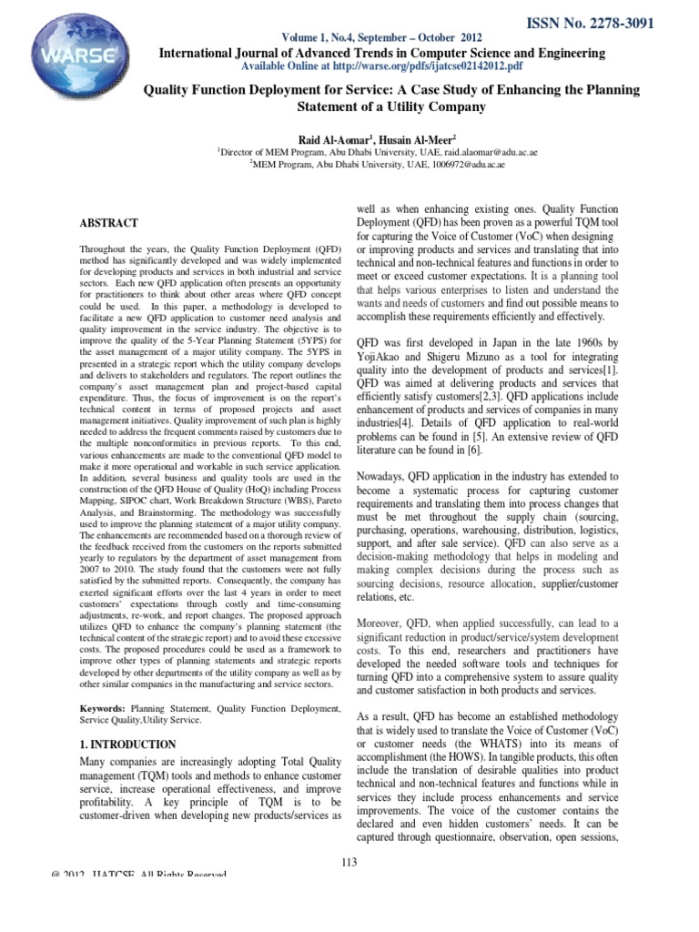 Quality Function Deployment For Service PDF | PDF | Software ...