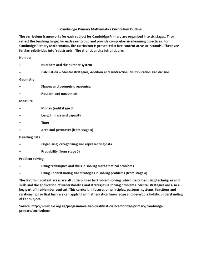 A Framework for Learning: An Overview of the Strands, Substrands and ...