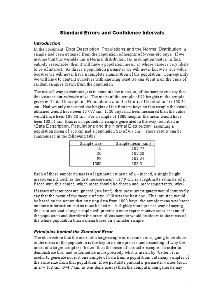Standard Errors and Confidence Intervals | PDF | Standard Error ...
