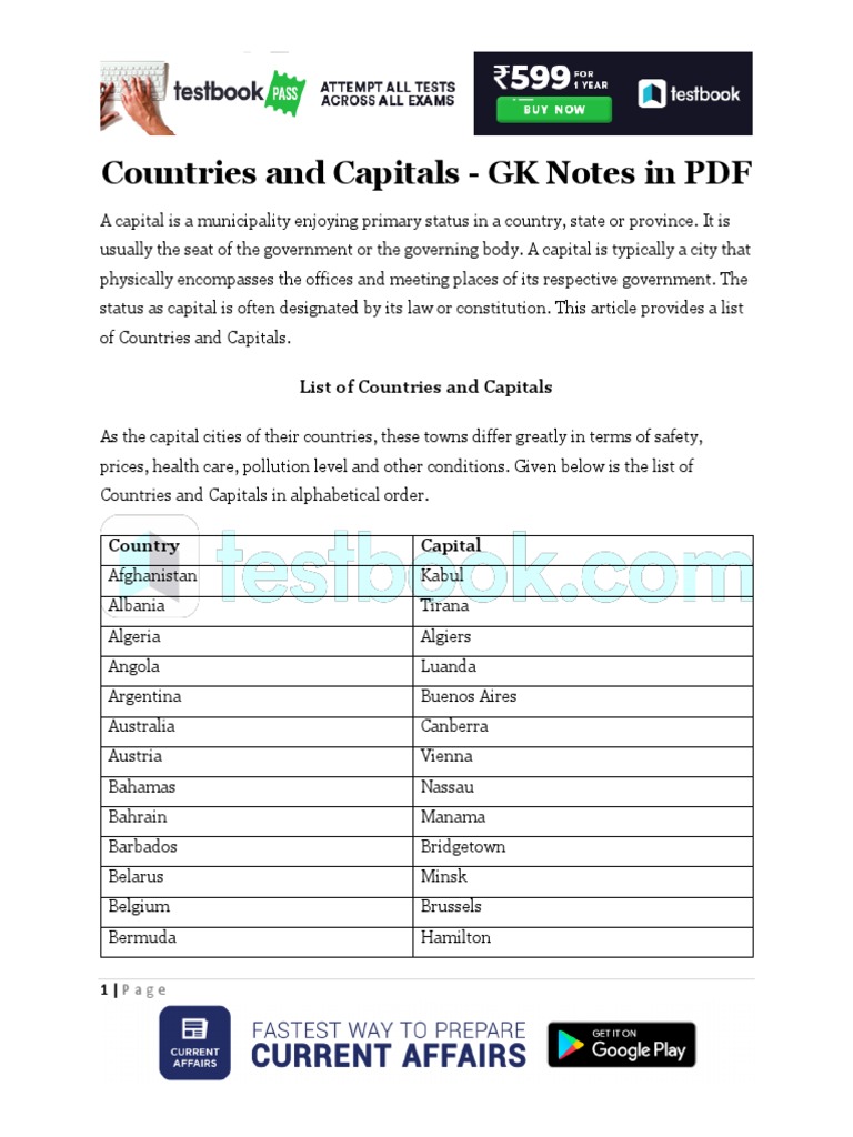 Countries and Capitals List PDF | PDF | Geography | Environmental ...