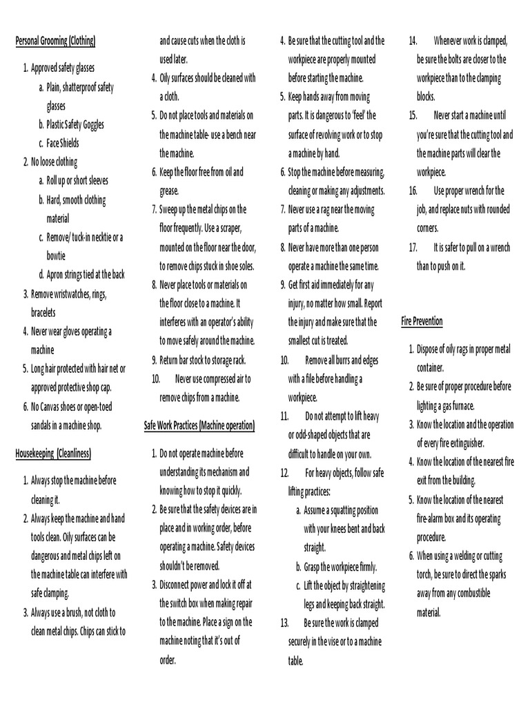 Safety Guidelines for Personal Protective Equipment, Machine Operation ...