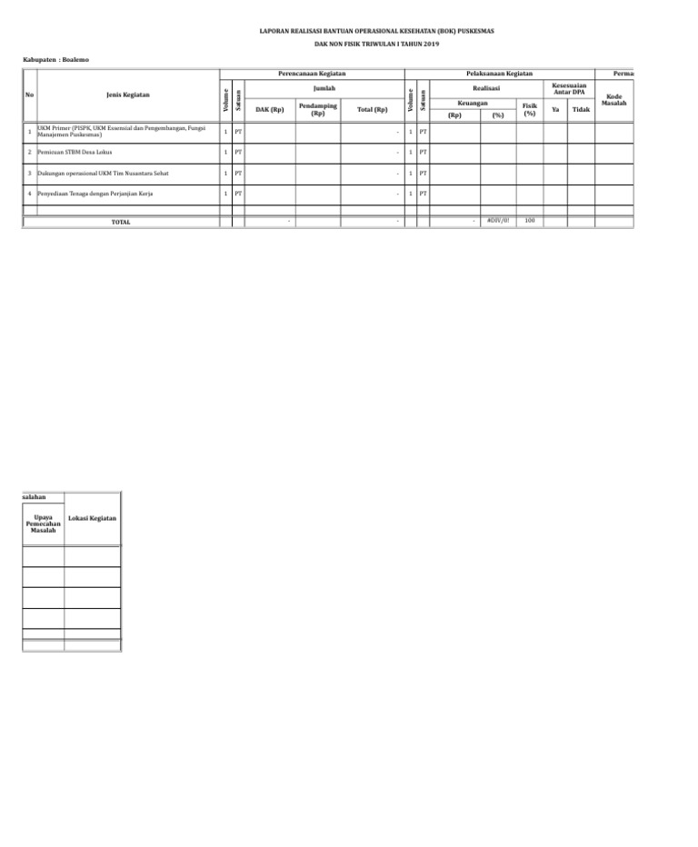 Format Laporan Realisasi Bok PKM | PDF