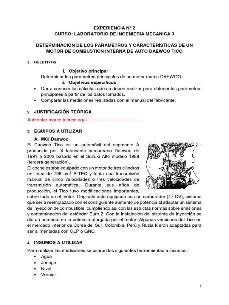Parámetros del Motor Daewoo Tico | PDF | Vehículo de motor | Coche