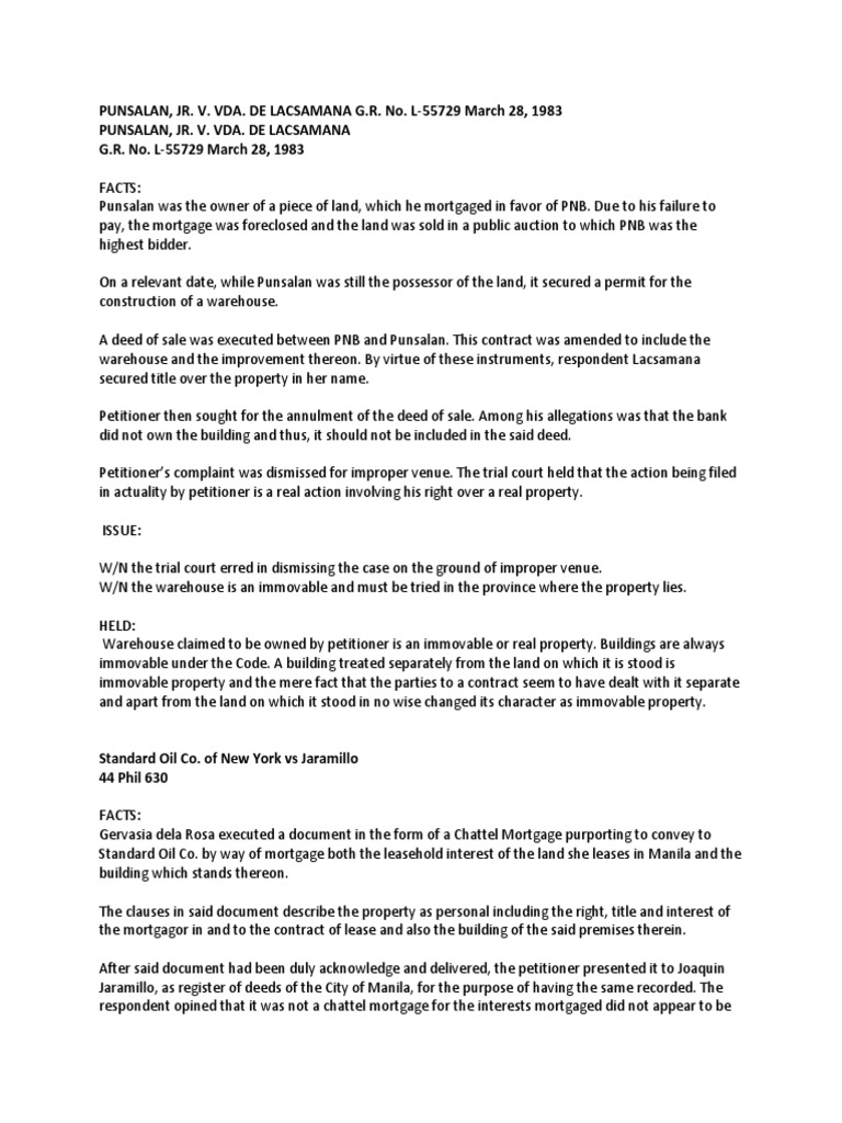 Property Case Digest Intro | PDF | Mortgage Law | Property