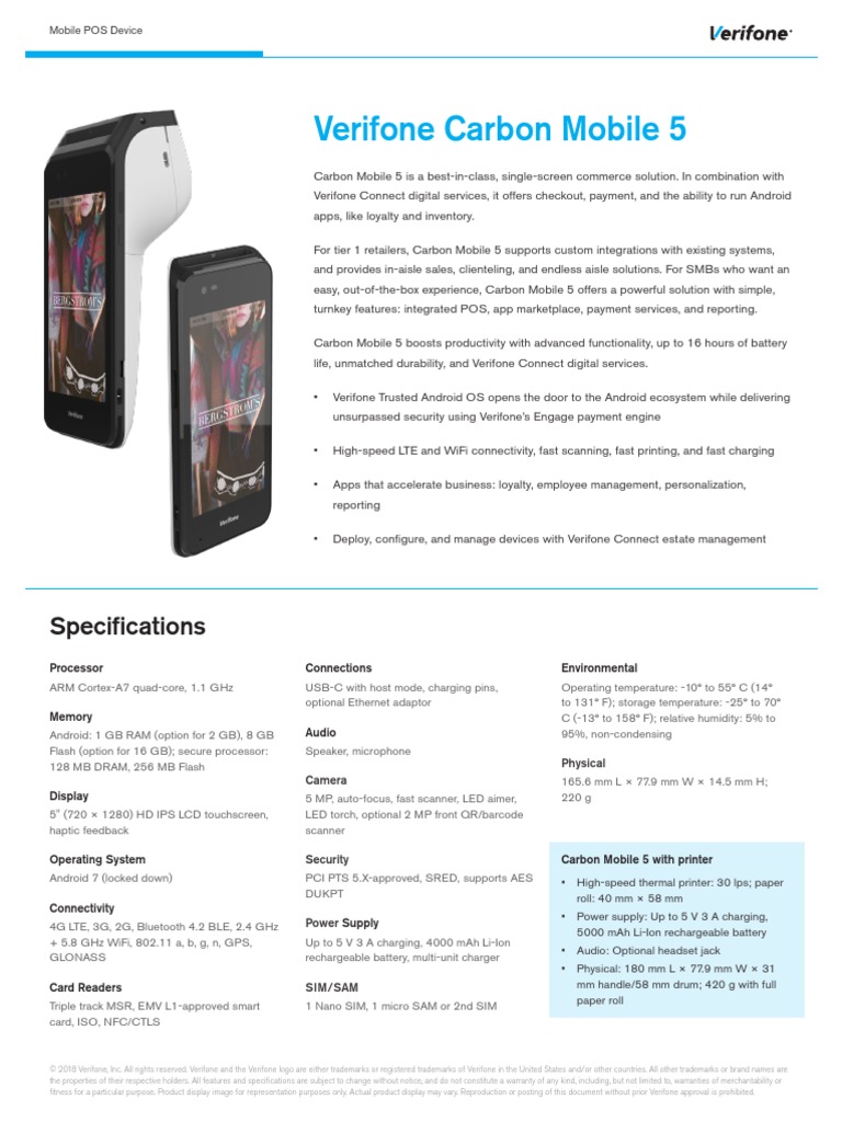 Carbon Mobile5 Datasheet LTR 030818 | PDF | Point Of Sale | Flash Memory