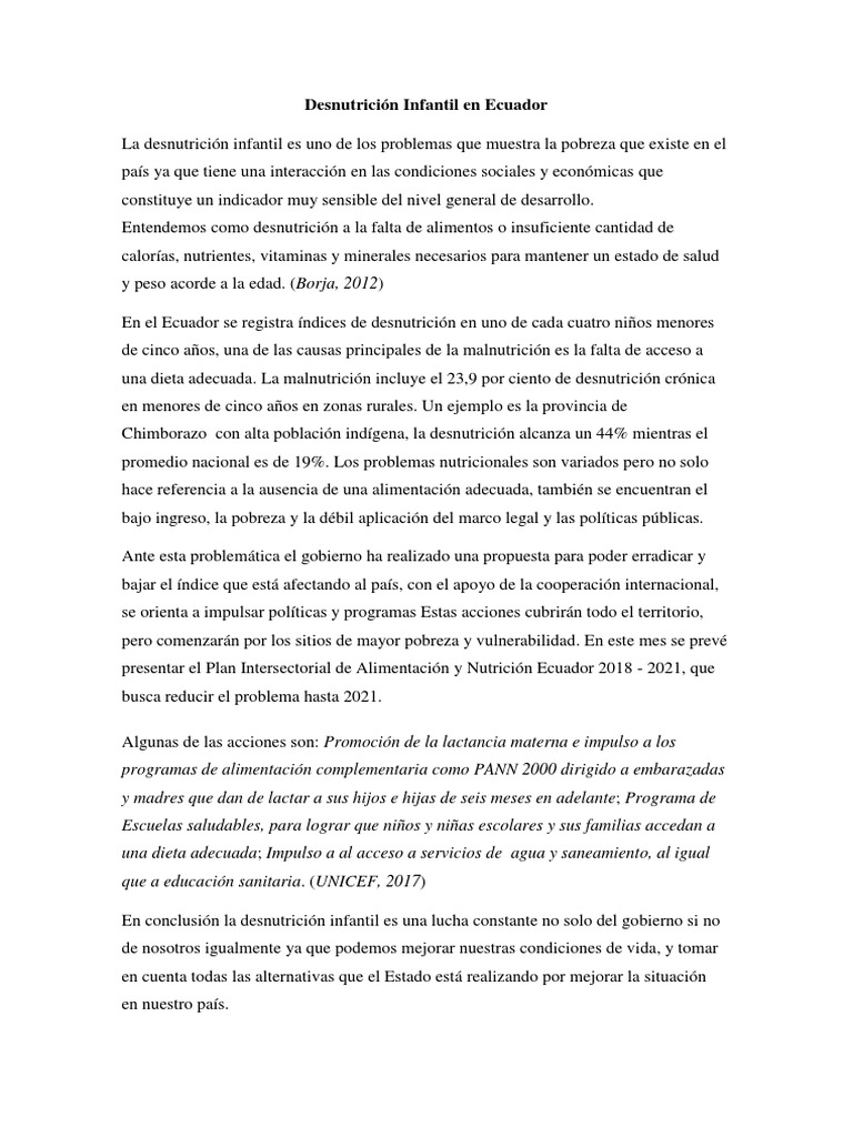 Desnutrición Infantil En Ecuador Pdf Desnutrición Obesidad