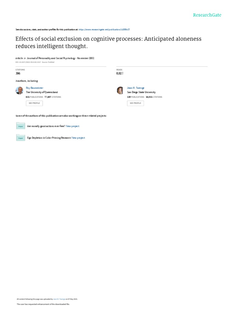 Social Exclusion | Download Free PDF | Recall (Memory) | Intelligence Quotient