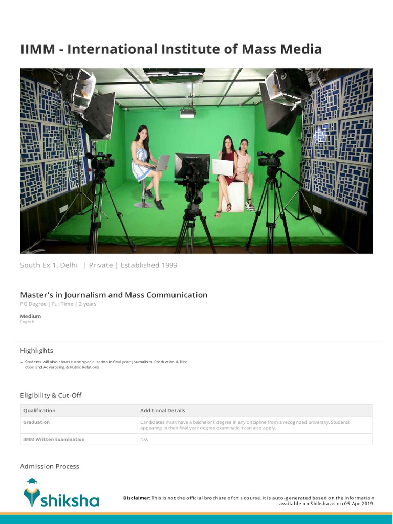IIMM - International Institute of Mass Media: Master's in Journalism and Mass Communication ...