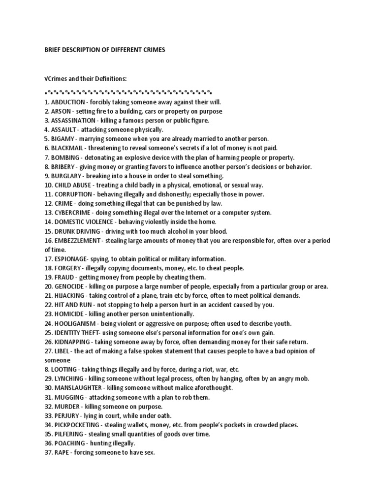 Overview of Various Crimes and Definitions | PDF | Illegal Drug Trade ...