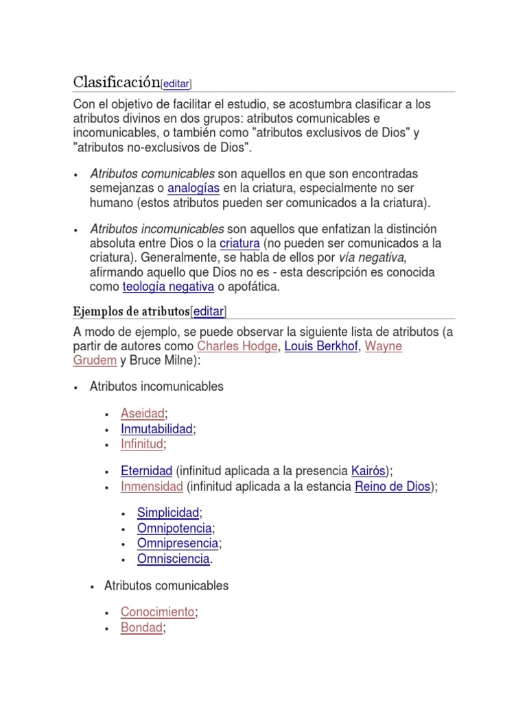 Clasificacion de Los Atributos de Dios | PDF | Omnipotencia | Dios