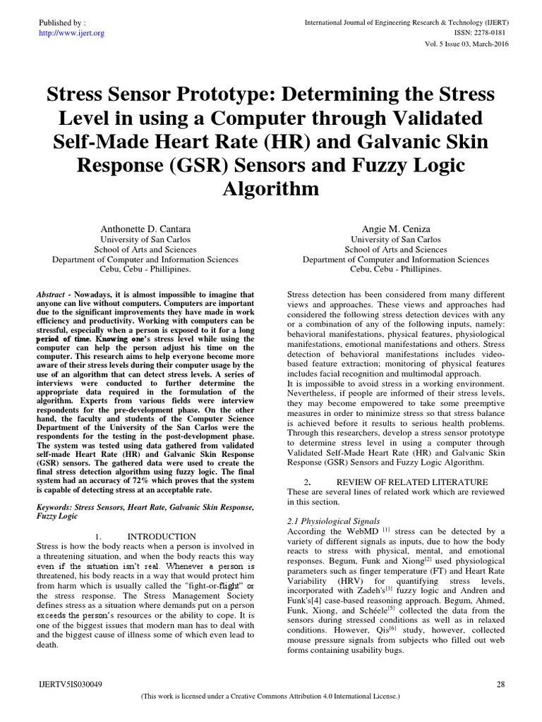 Stress Sensor Prototype Determining The Stress Level in Using A ...