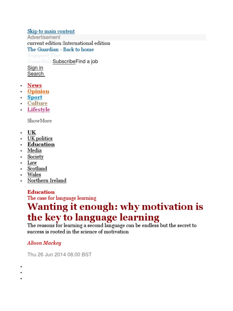 Wanting It Enough: Why Motivation Is The Key To Language Learning | PDF ...