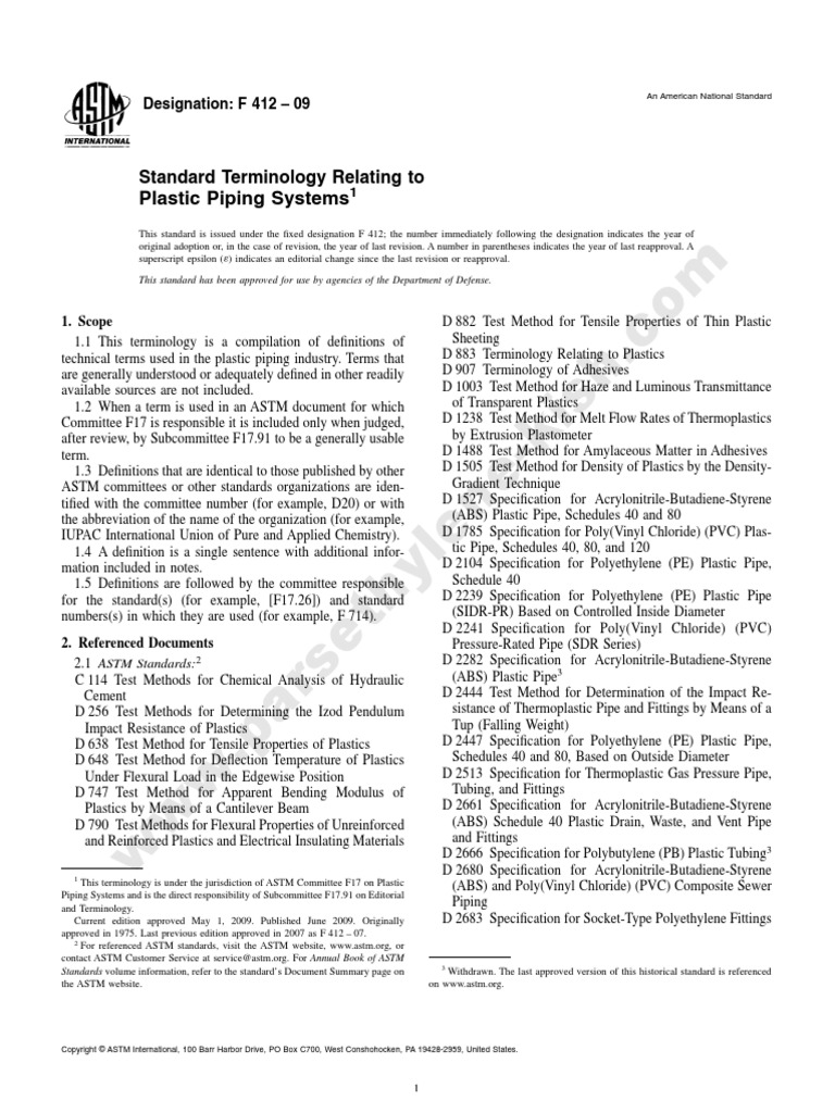 Astm F412-2009 | PDF | Polyethylene | Pipe (Fluid Conveyance)