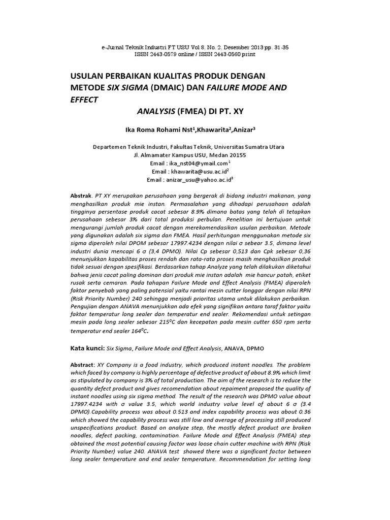 Usulan Perbaikan Kualitas Produk Dengan Metode Six Sigma (Dmaic) Dan ...