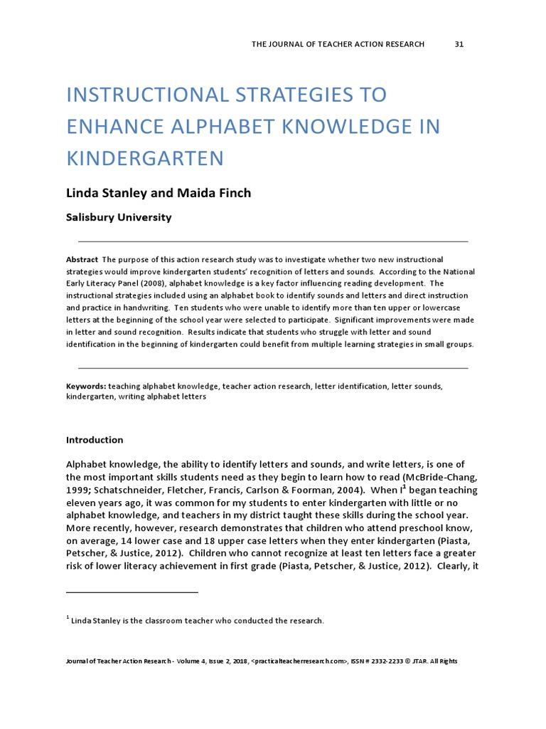 Instructional Strategies To Enhance Alphabet Knowledge in Kindergarten ...