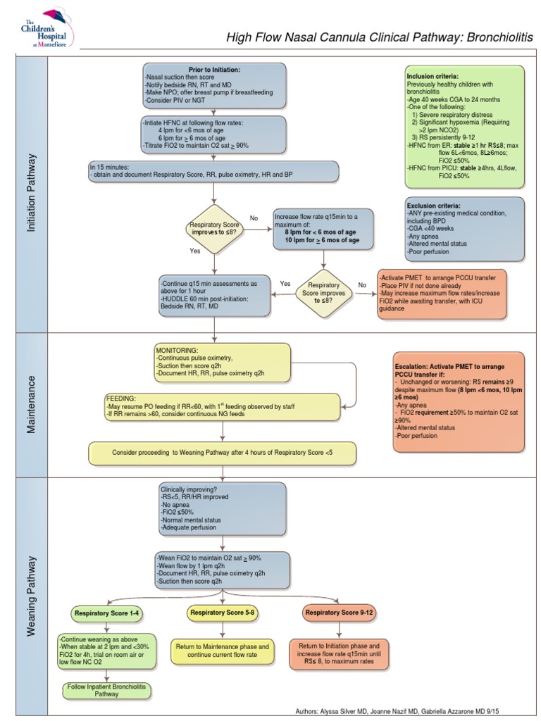 High Flow Nasal Cannula Clinical Pathway: Bronchiolitis: Prior To ...