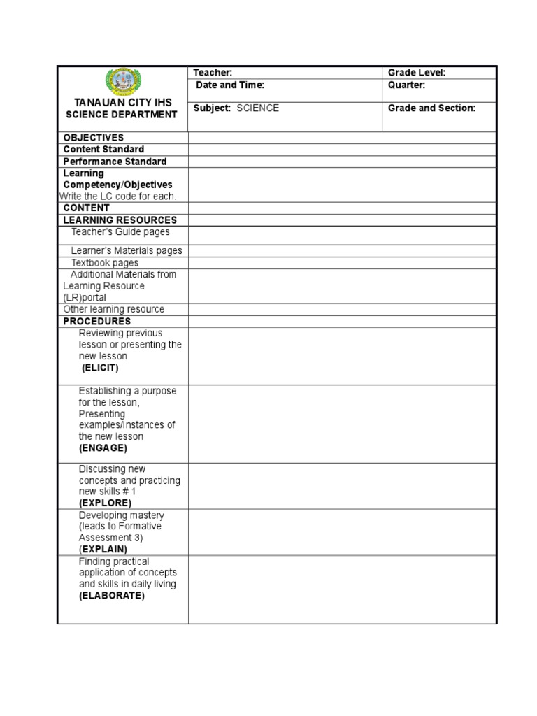 Lesson Plan Template For Cot | PDF