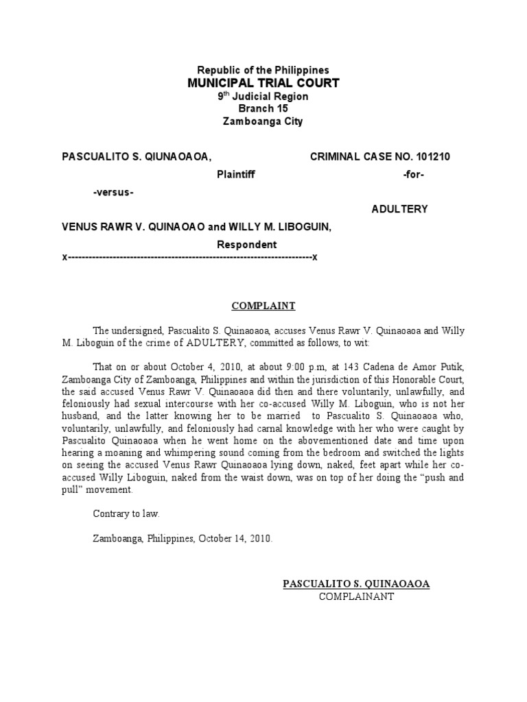 Adultery case in Zamboanga City | PDF | Adultery | Crime & Violence