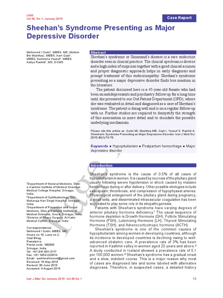 Sheehan's Syndrome. | PDF | Growth Hormone | Endocrine System