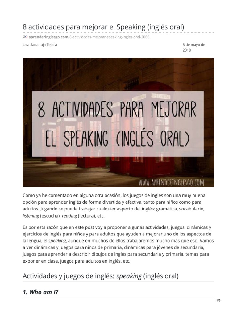 8 Actividades para Mejorar El Speaking Inglés Oral | PDF | Idiomas