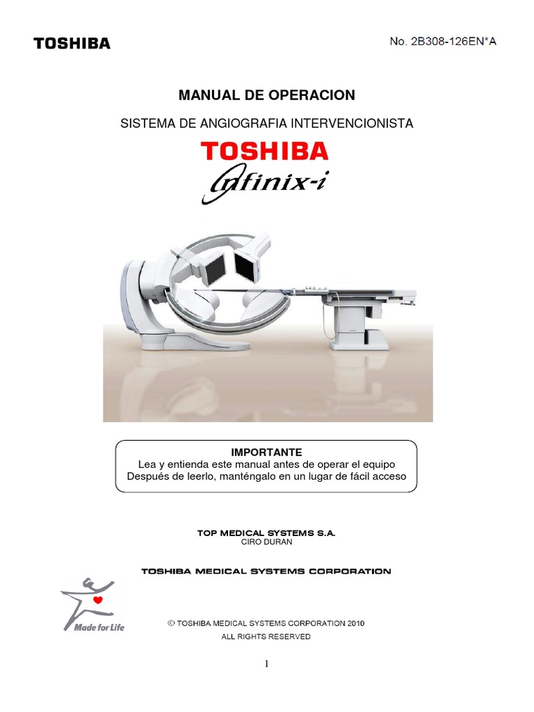 Angiógrafo Toshiba Infx-8000V Manual de Operación | PDF | Angiografía ...