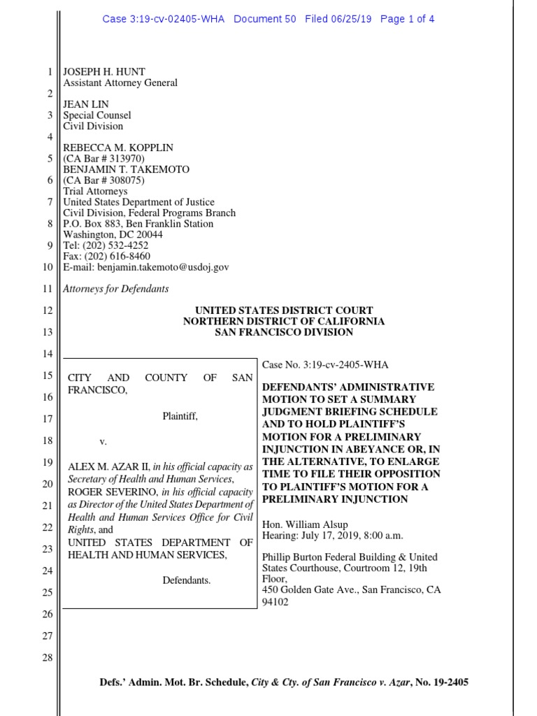 Defendants' Motion to Adjust Briefing Schedule | PDF | Summary Judgment ...