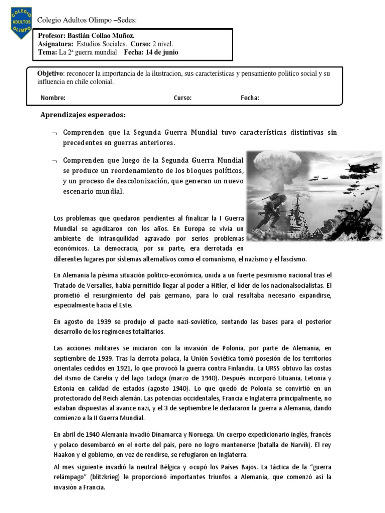 Historia Guia de Aprendizaje Segunda Guerra Mundial | PDF | Alemania ...