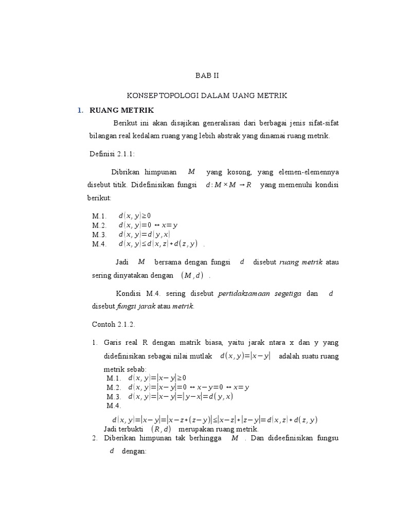 Konsep Ruang Metrik dan Topologi | PDF | Metode & Bahan Ajar