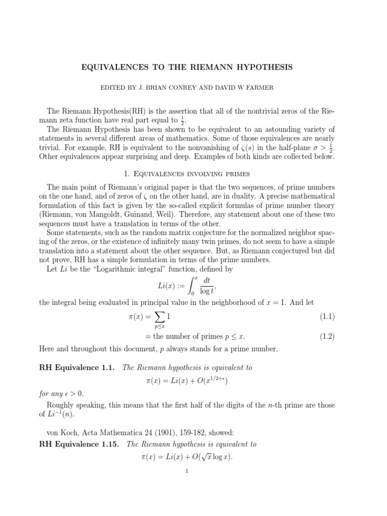 Equivalences To The Riemann Hypothesis | PDF | Discrete Mathematics ...