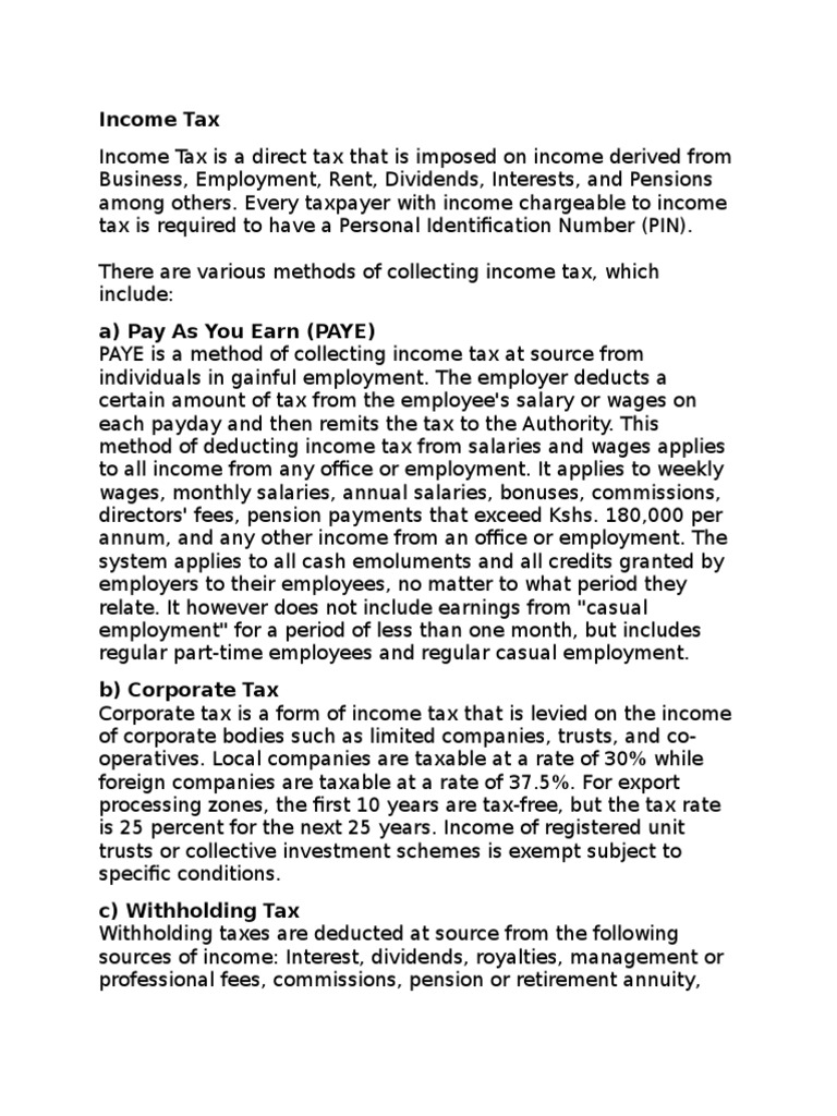 Income Tax Methods in Kenya | PDF | Income Tax | Taxes