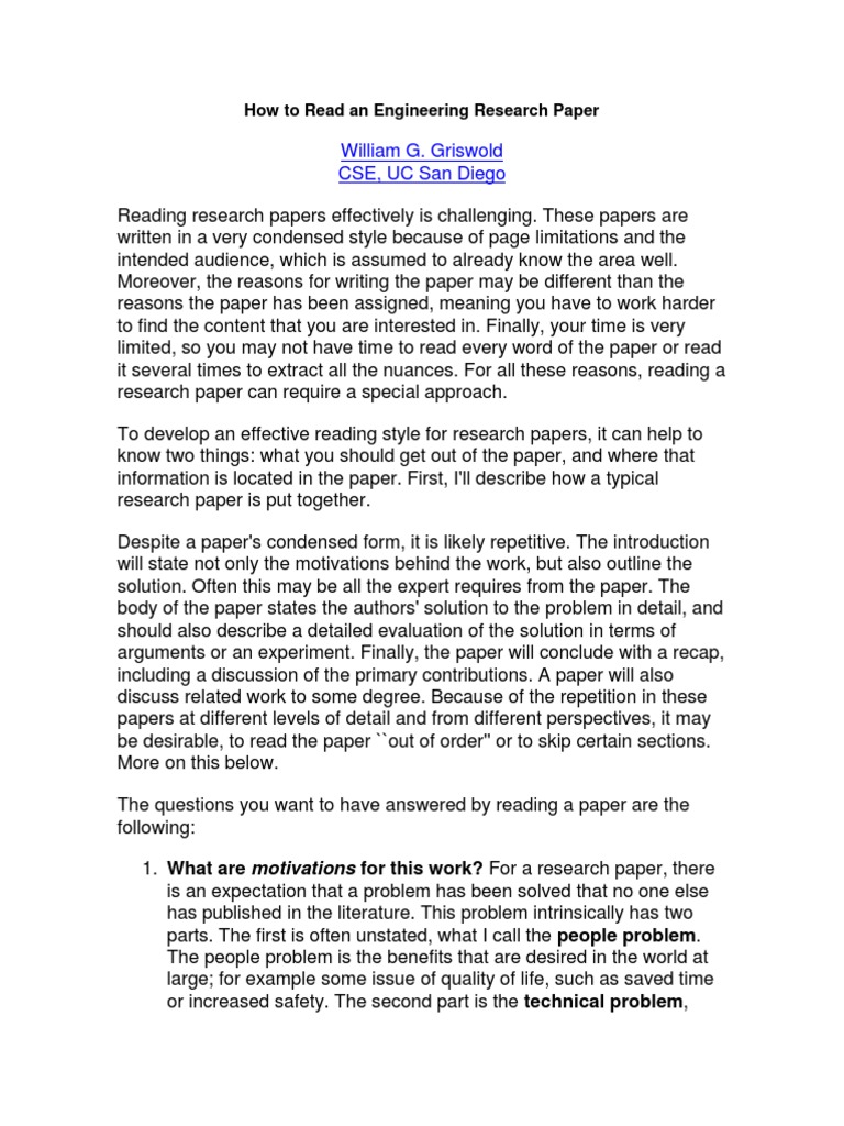 How To Read An Engineering Research Paper | PDF | Evaluation | Motivation