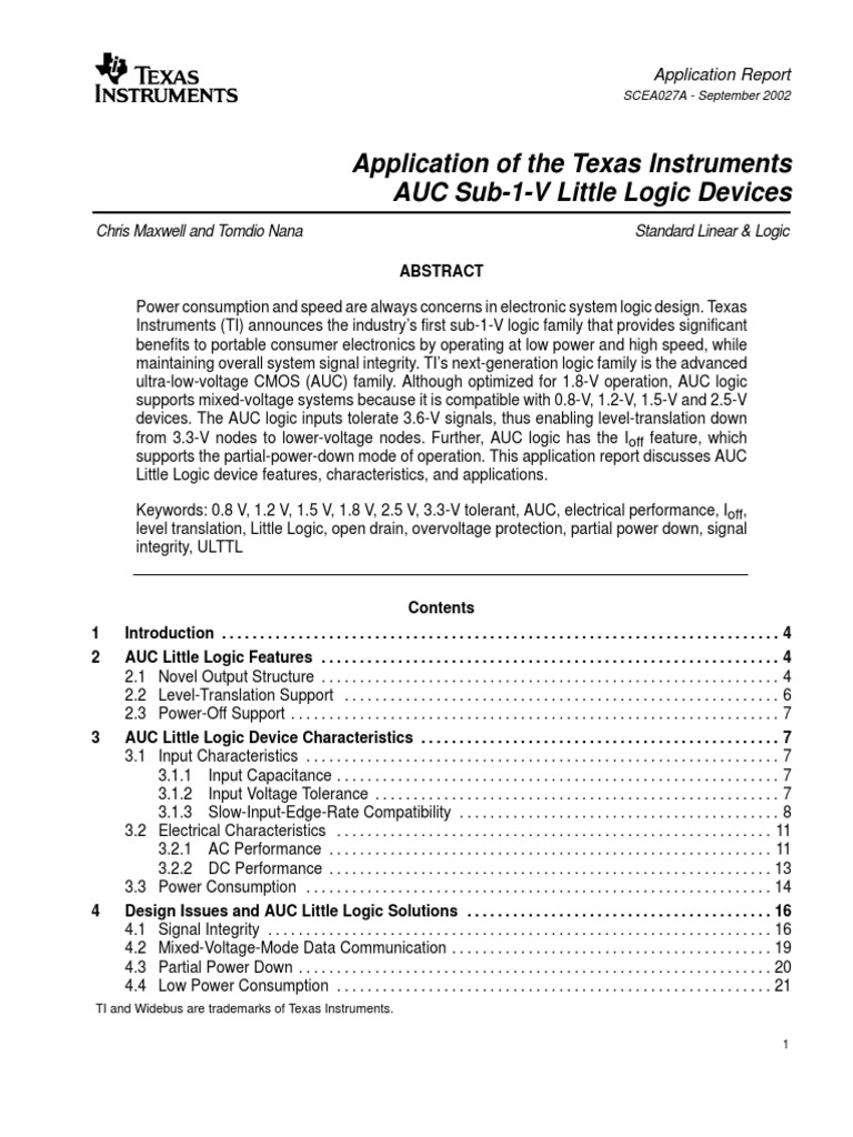Application of The Texas Instruments AUC Sub-1-V Little Logic Devices ...