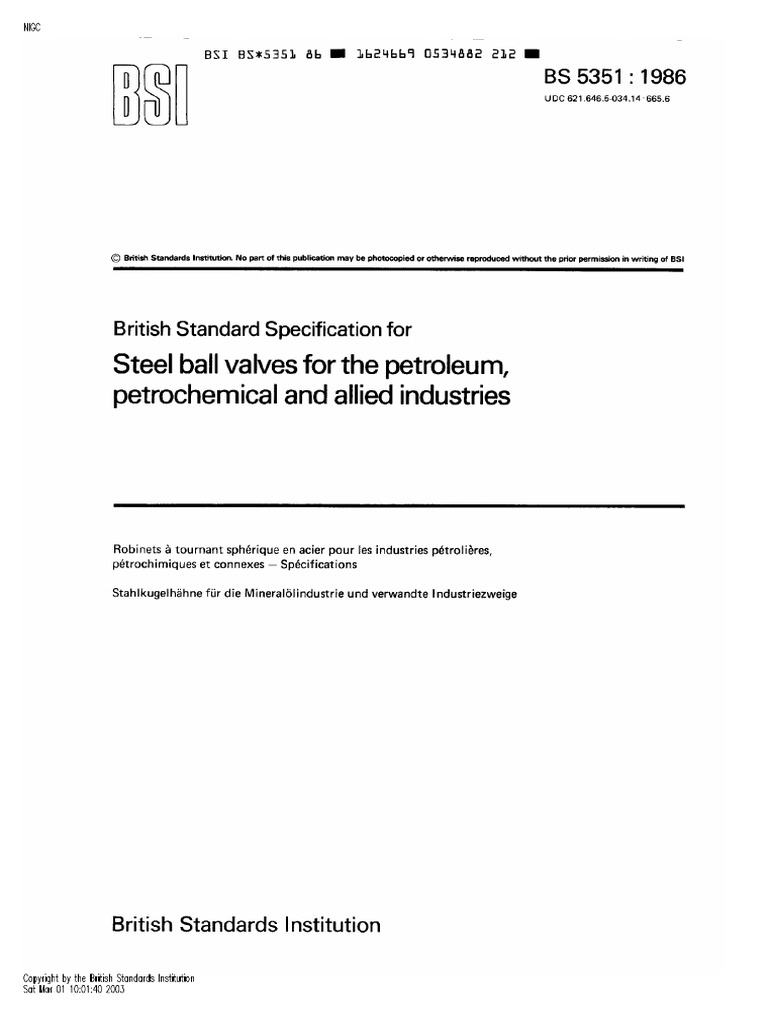 Ball Valve DESIGN STANDARD BS - 5351 | PDF