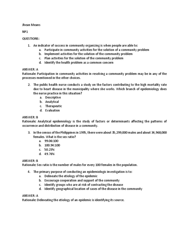 CHN Sample NLE Questionnaires | PDF | Epidemiology | Public Health