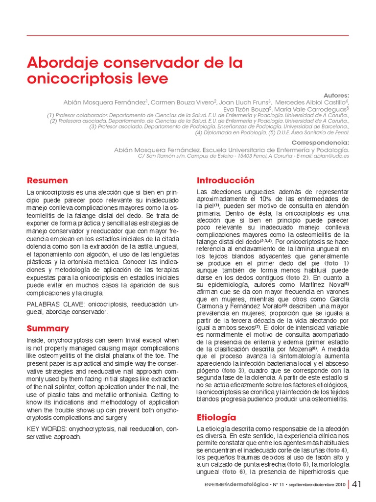 Onicocriptosis | PDF | Clavo (anatomía) | Enfermedades y trastornos