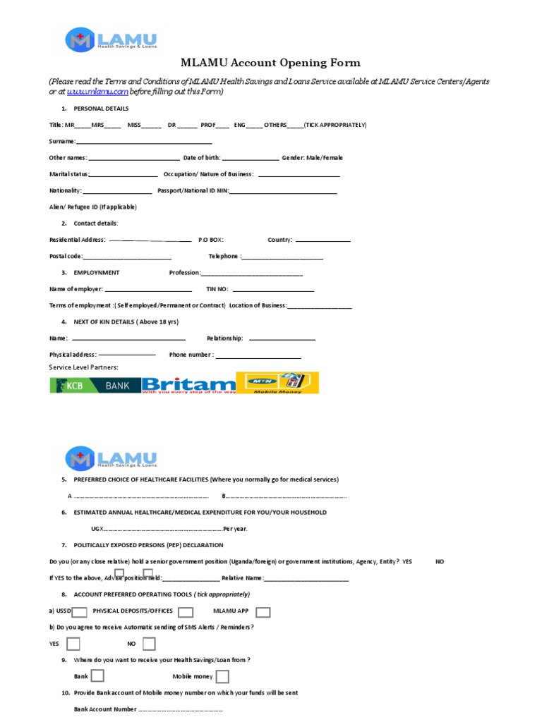 MLAMU Account Opening Form 1 | PDF | Deposit Account | Fee