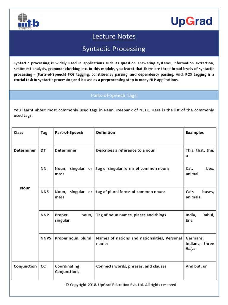 Lecture Notes On Syntactic Processing | PDF | Parsing | Statistical ...