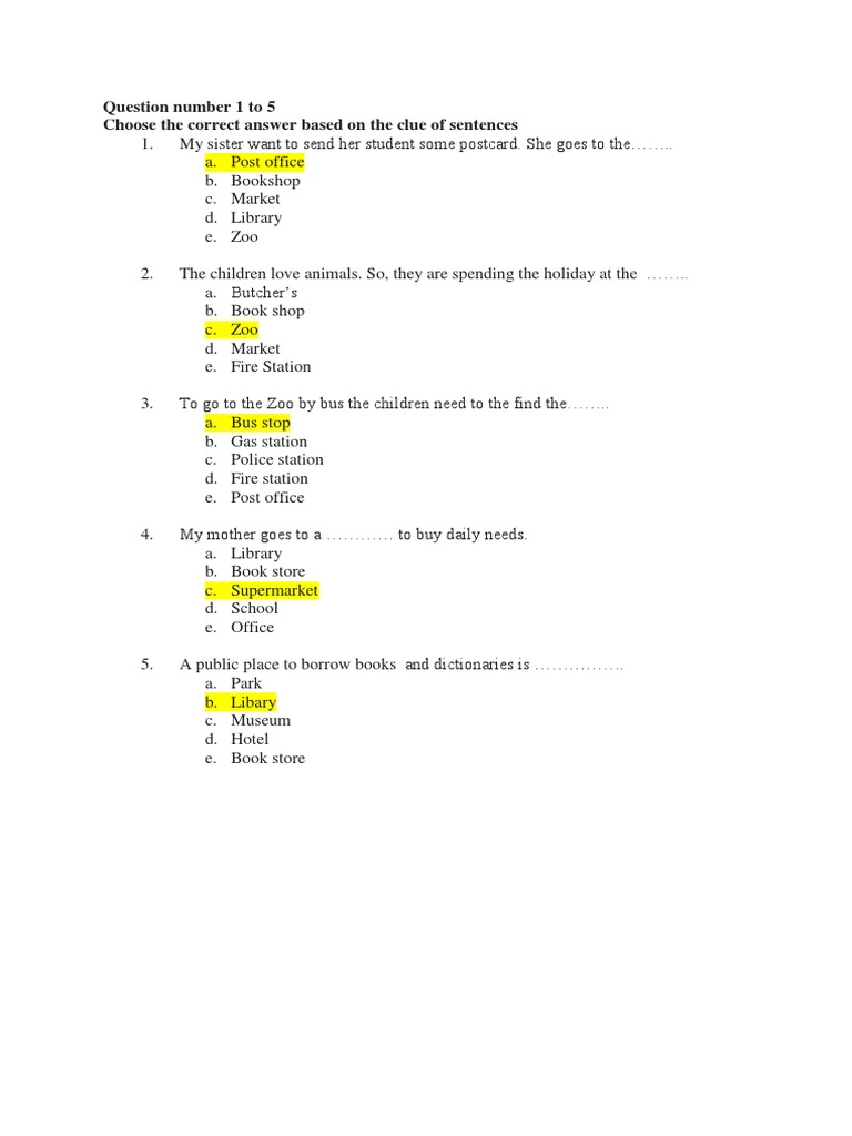 Question Number 1 To 5 Choose The Correct Answer Based On The Clue of ...