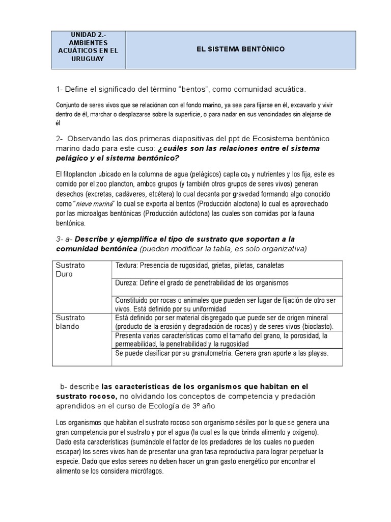 Tarea #3 Sistema Bentónico RESUELTO | PDF | Organismos | Biología