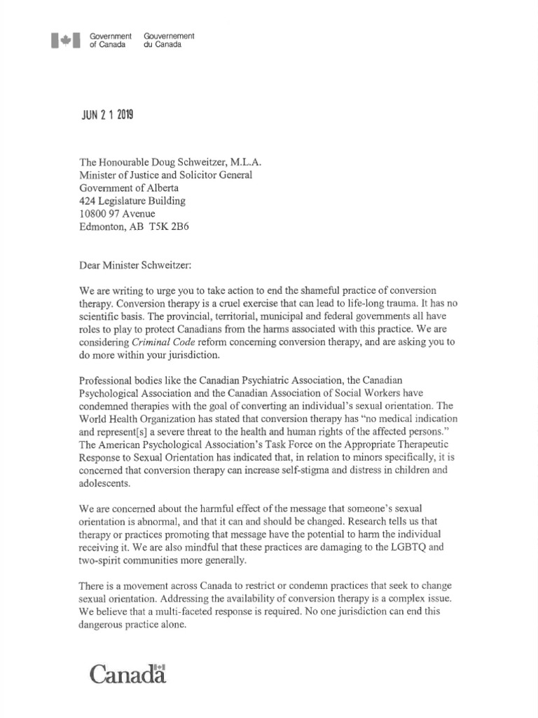 Letter To Alberta Justice Minister Doug Schweitzer | PDF