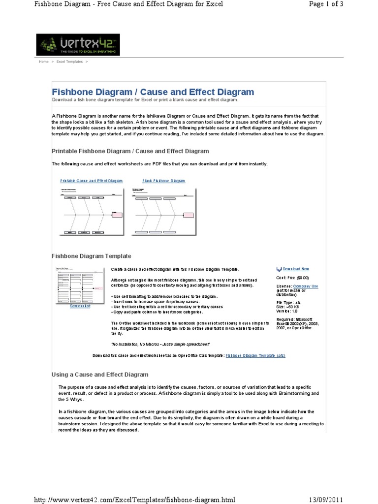 Printable Fishbone Diagram / Cause and Effect Diagram | PDF | Causality | Brainstorming