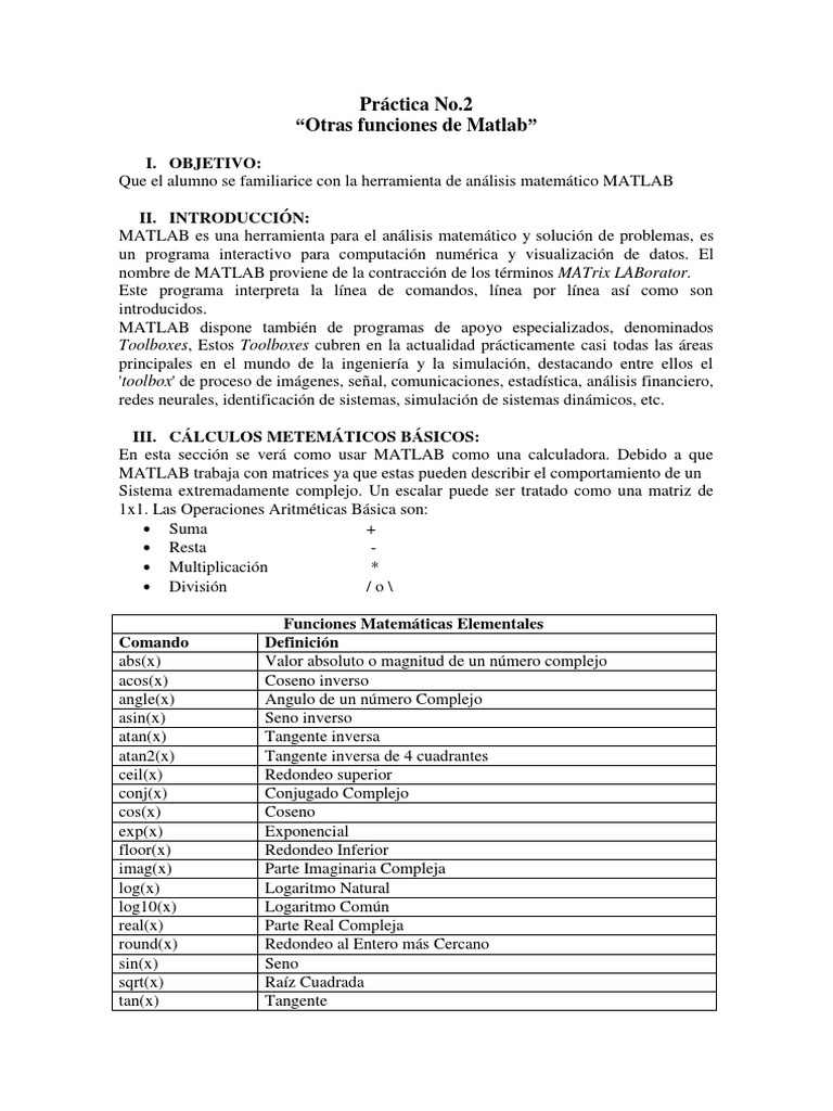 Practica para El Uso de MATLAB | PDF | Número complejo | Matlab