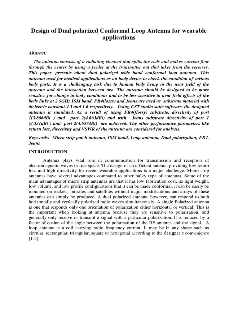 Design of Dual Polarized Conformal Loop Antenna For Wearable Applications | PDF | Antenna (Radio ...